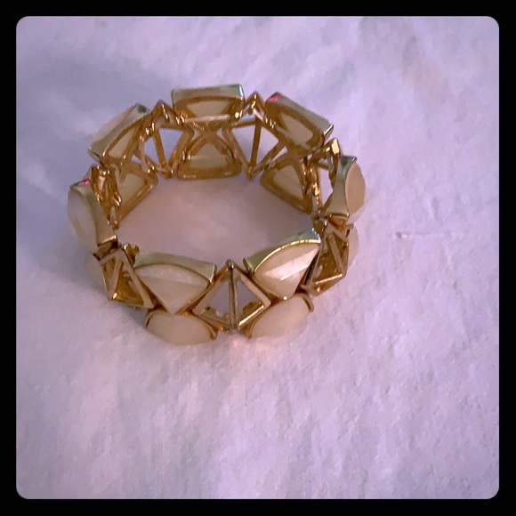 Jewelry | Abstract Opalescent Stretch Gold Tone Bracelet | Poshmark